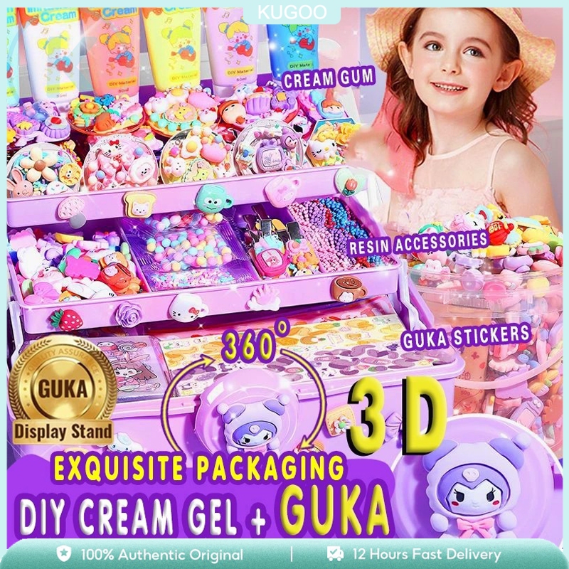 KUGOO DIY Guka Set 3layer Box Kids Keychain DIY Keychain Set Kit Kids Tools Guka Sticker ...