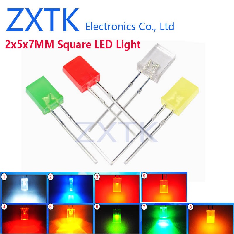 50PCS 2x5x7mm Square light-emitting diode LED light DIP Red Blue Yellow ...
