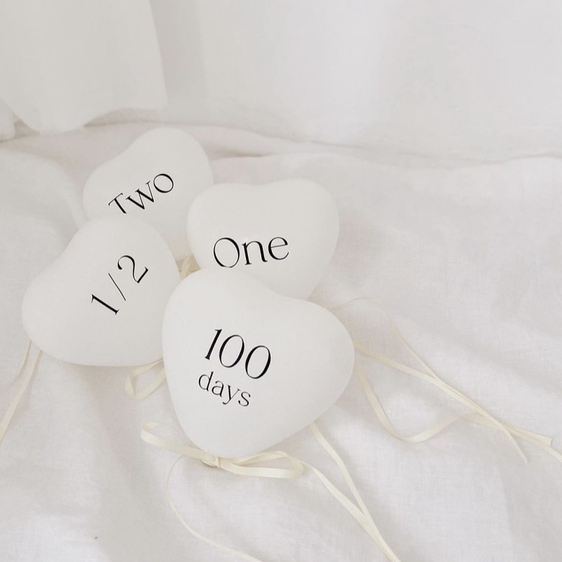 20PCs Balloon Bouquet Heart White Print Happy Birthday ONE Years Old Half Year Baby Shower ...