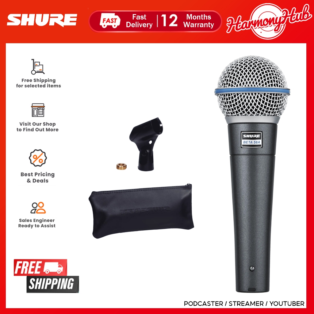 Shure BETA58A Vocal Microphone Super Cardioid Directional Dynamic ...