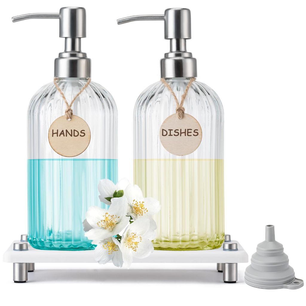 Fashion stripe transparent glass filling soap dispenser, equipped with ...