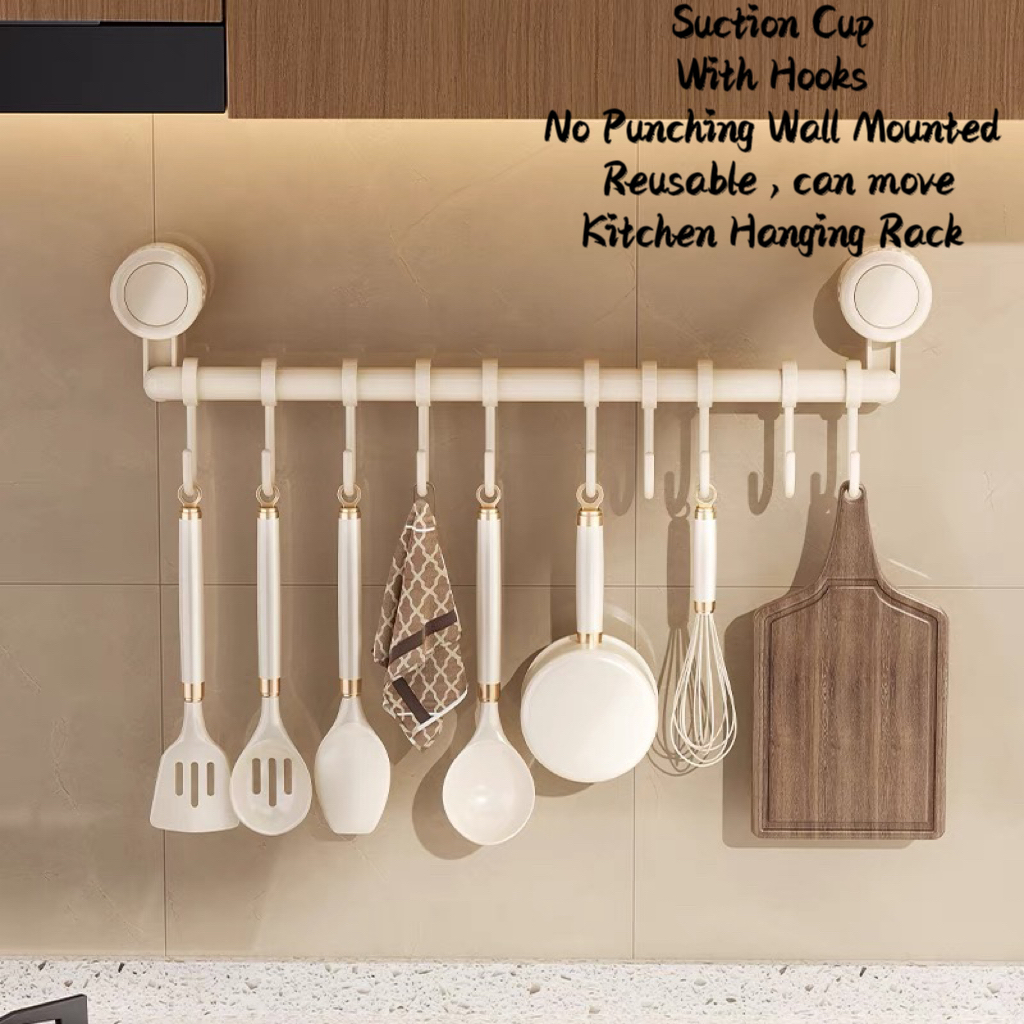 Suction Cup Kitchen Hanging Rack with Hooks No Punching Wall Mounted ...