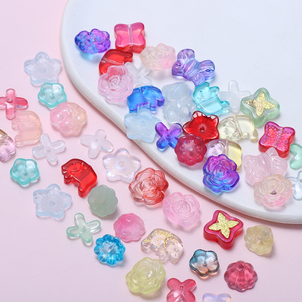 20PCS Random Color Transparent Colored Flower Glass Beads Bow Glass ...