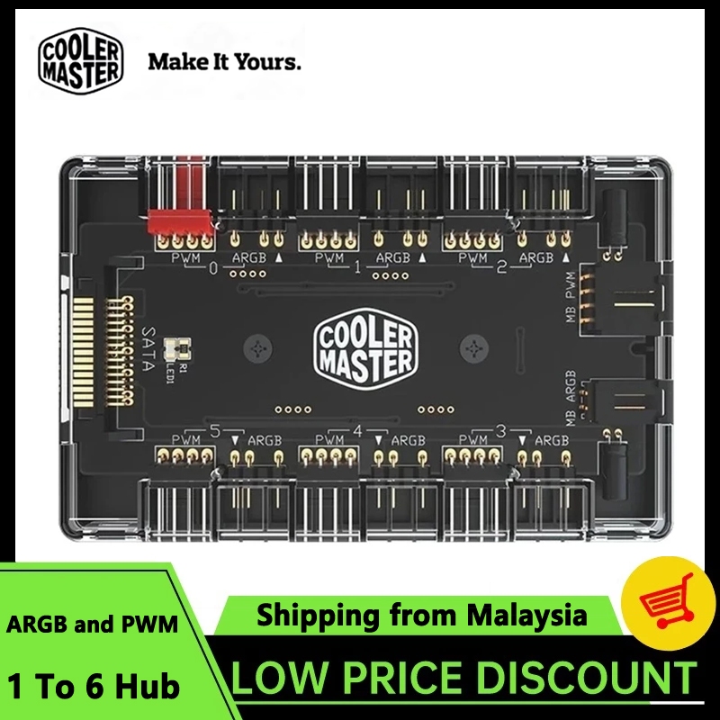 Cooler Master 1 to 6 ARGB＆PWM Hub SATA Powered 3Pin 5V ARGB and 4 Pin ...