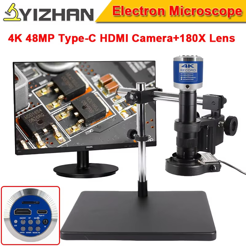 YIZHAN 1-180X Continuous zoom C-Mount Lens HD Electron Microscope 4K ...