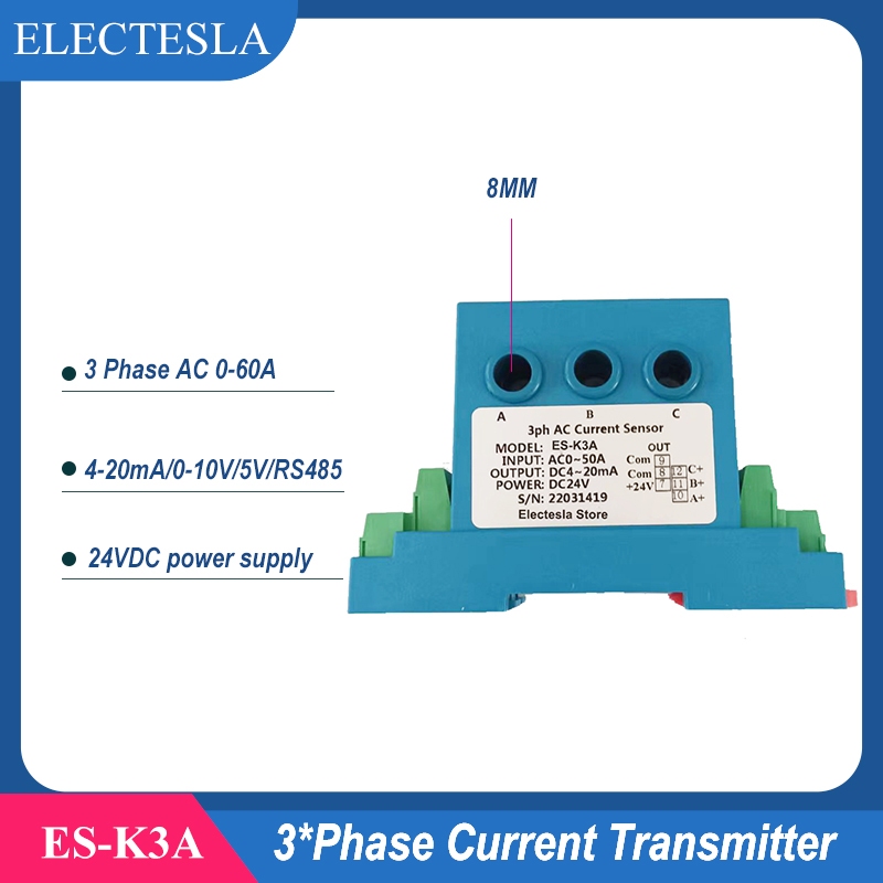 AC Current Transmitter AC5A 10A 20A Three-phase 4-20mA 0-10V output 3 ...
