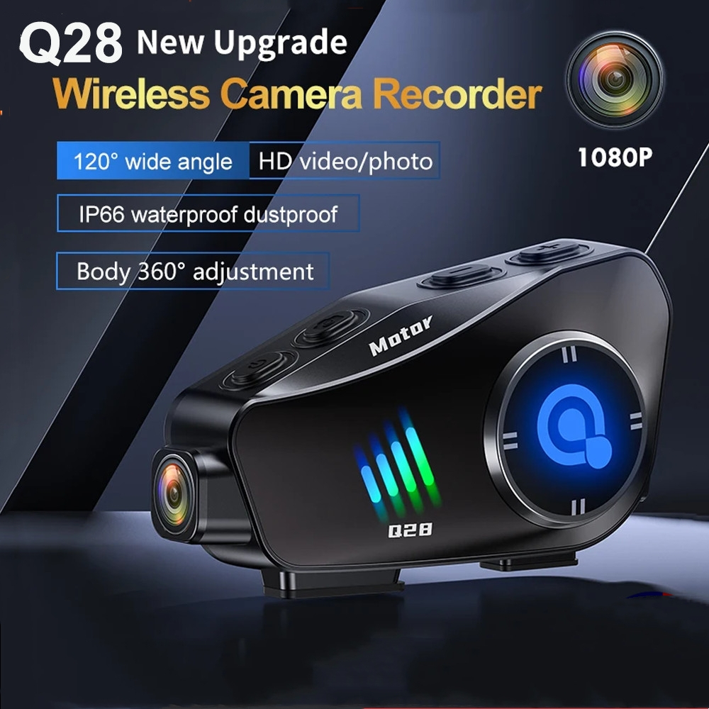 Q28 2 IN 1 Wireless Intercom Motorcycle Helmet Headset Bluetooth 5.3 ...