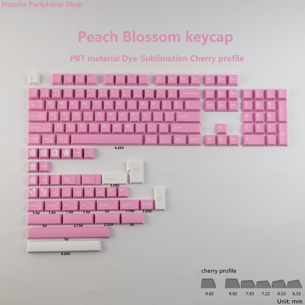Humha Peach Blossom keycap PBT material Dye-Sublimation Cherry profile Mechanical Keyboard ...