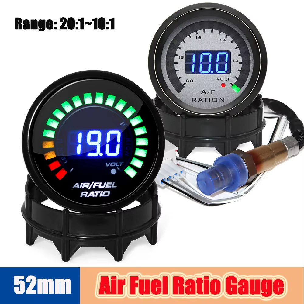 2"52mm LED Digital Display Air-fuel Ratio Gauge Smoked Face AFR Volt ...