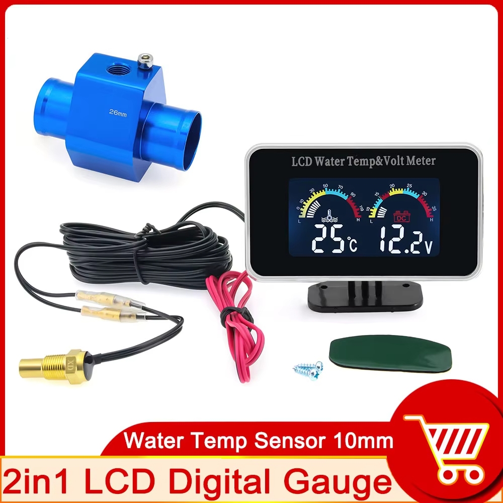 HD LCD Digital Car Voltmeter Gauge + Water Temperature Meter ...