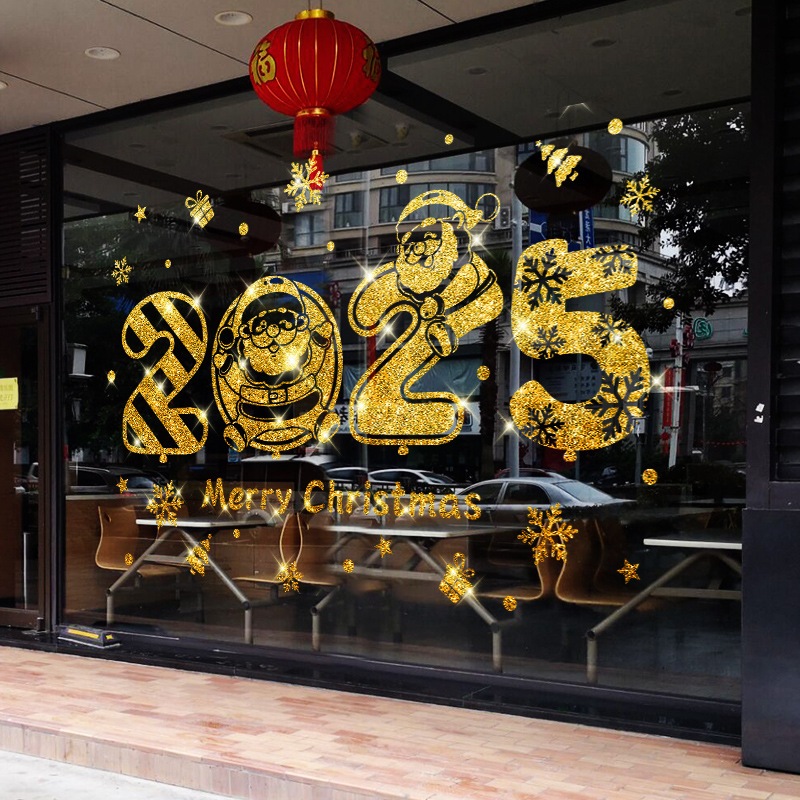 2025 Gold Powder Christmas Wall Stickers Decoration Shop Shopping Mall ...
