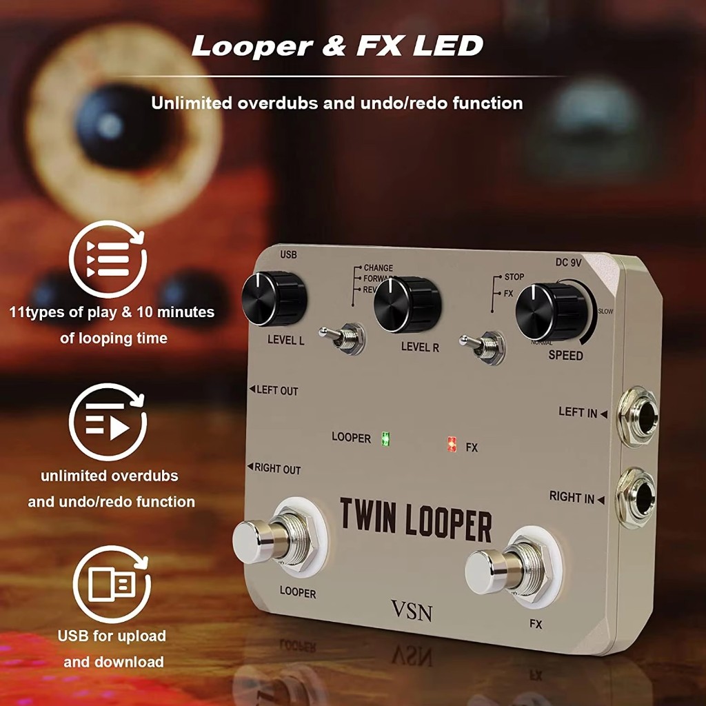 VSN Twin Looper Electric Guitar Effect Pedal Loop Station Box 11 Types ...