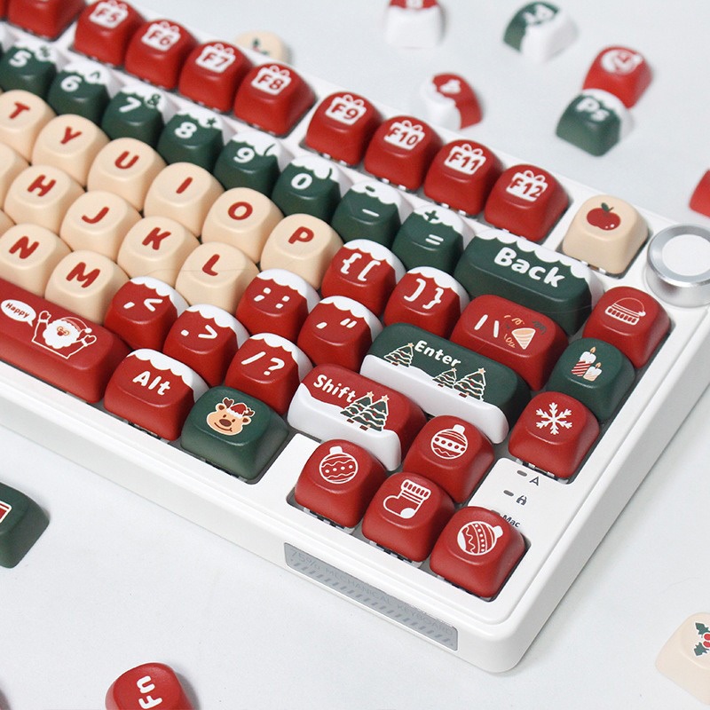Christmas Theme Cute Round Keycaps, PBT Keycap Set for Girl Kids, MOA ...