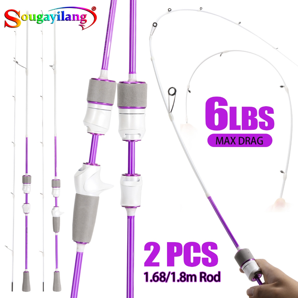 Sougayilang 1.8M Spinning/Casting Fishing Rod 2 Sections High Carbon Fiber Fishing Rod with EVA ...