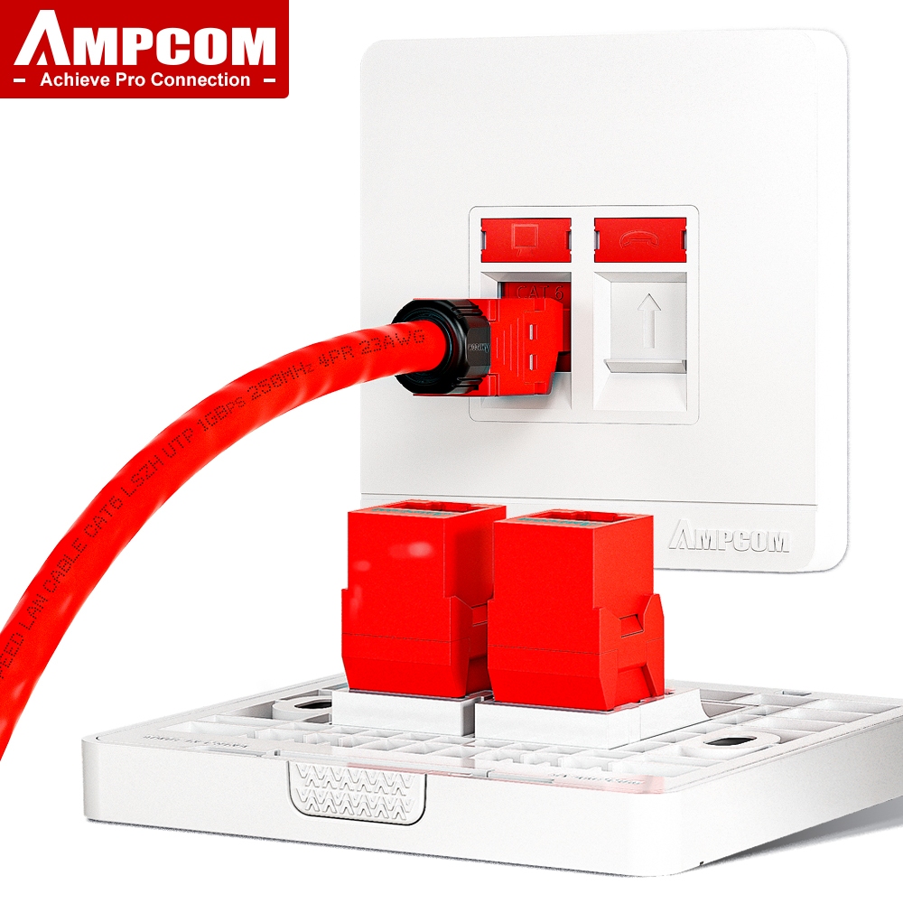 AMPCOM 86*86mm Wall plate with CAT6A Keystone Jack Kit, Tool Free Wall ...