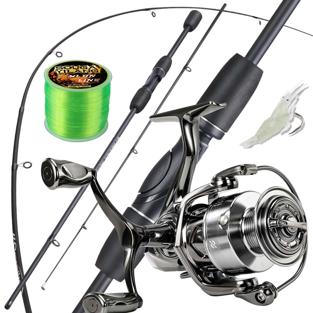 Joran Pancing Set Spinning Fishing Rod Carbon Fiber 2 Section 1.8m and ...