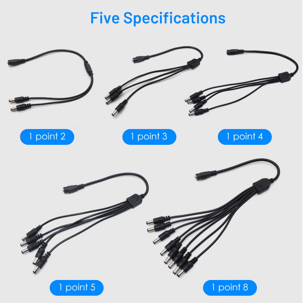 5.5* 2.1mm 1 to 2/3/4/5/8 Way DC Power DC Port Power Splitter Cable 5V ...
