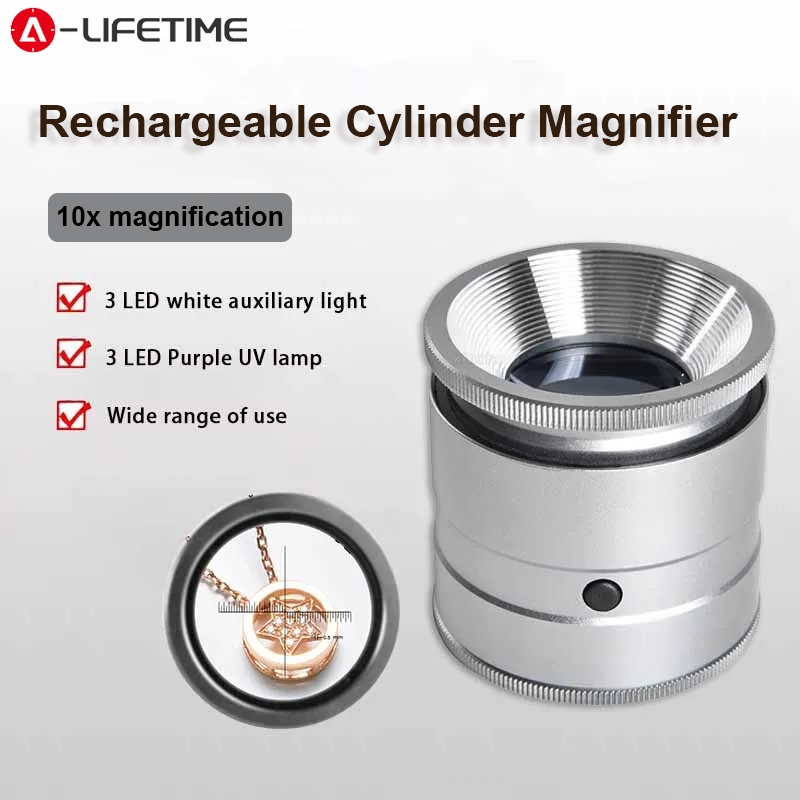 10X Jewelry Magnifier with 3 LED/3 UV Light Rechargeable Handheld ...