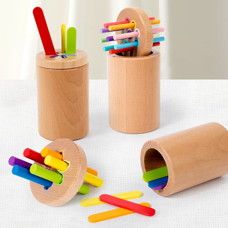 Montessori Color Matching Toys Wooden Rainbow Stickes Color Sorting ...
