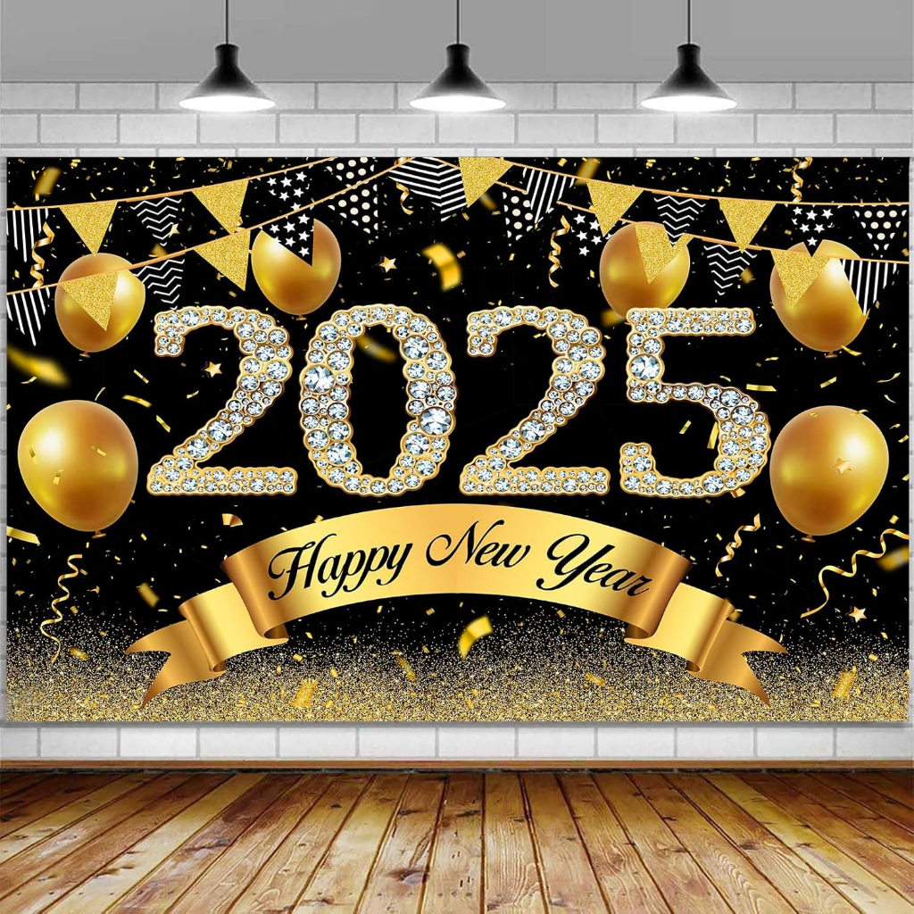5x3ft Happy New Year Diamond 2025 Photography Backdrop Golden New Year ...