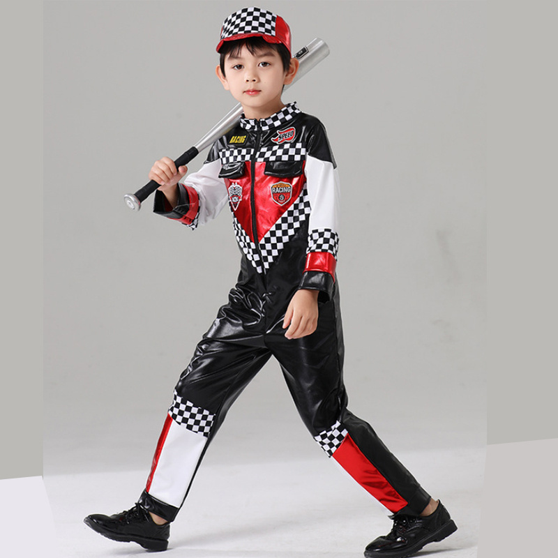 Boys Girls Racer Cosplay Costume Red Black Race Car Driver Career ...