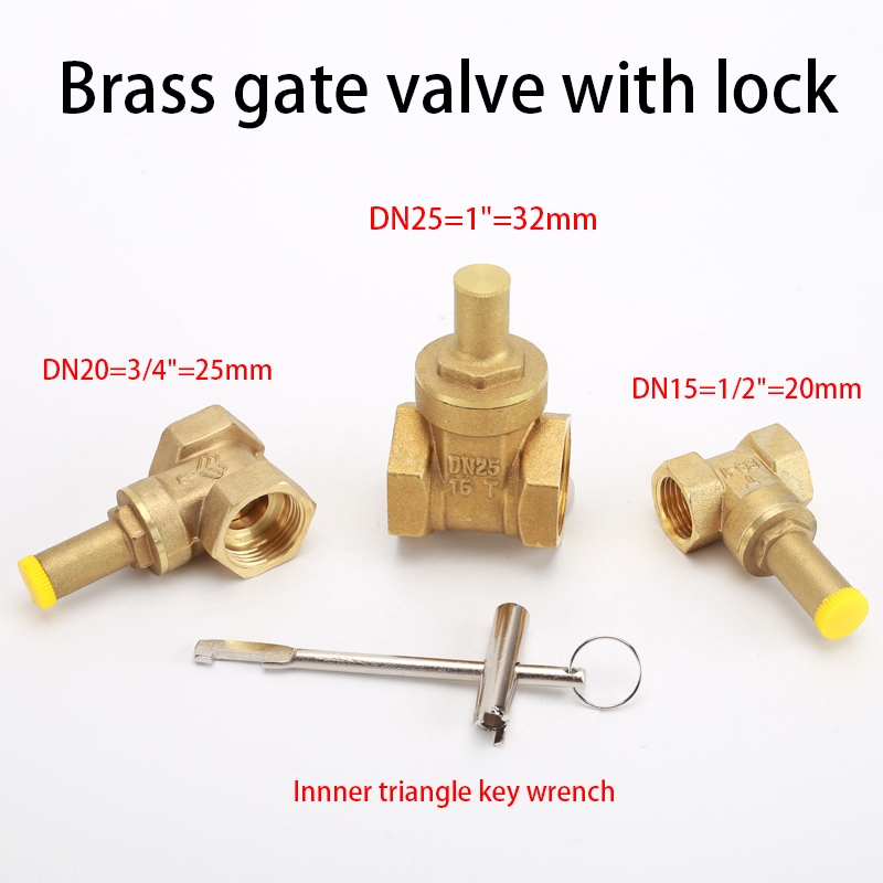 【XSA1】Brass gate valve with lock DN15 1/2 DN20 3/4 DN25 1" inside the triangle key water pipe ...