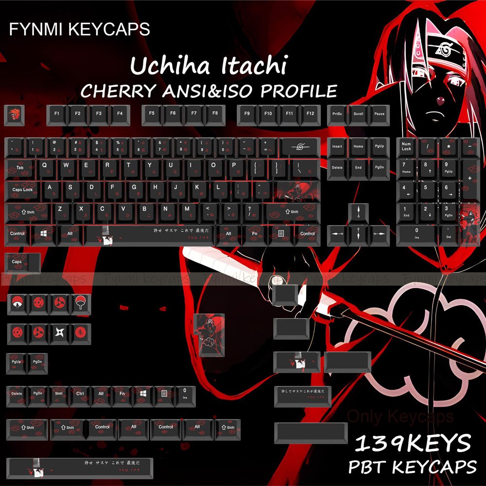 Uchiha Itachi Cherry keycaps Anime ANSI ISO Layout Keycaps 139 keys 5 ...