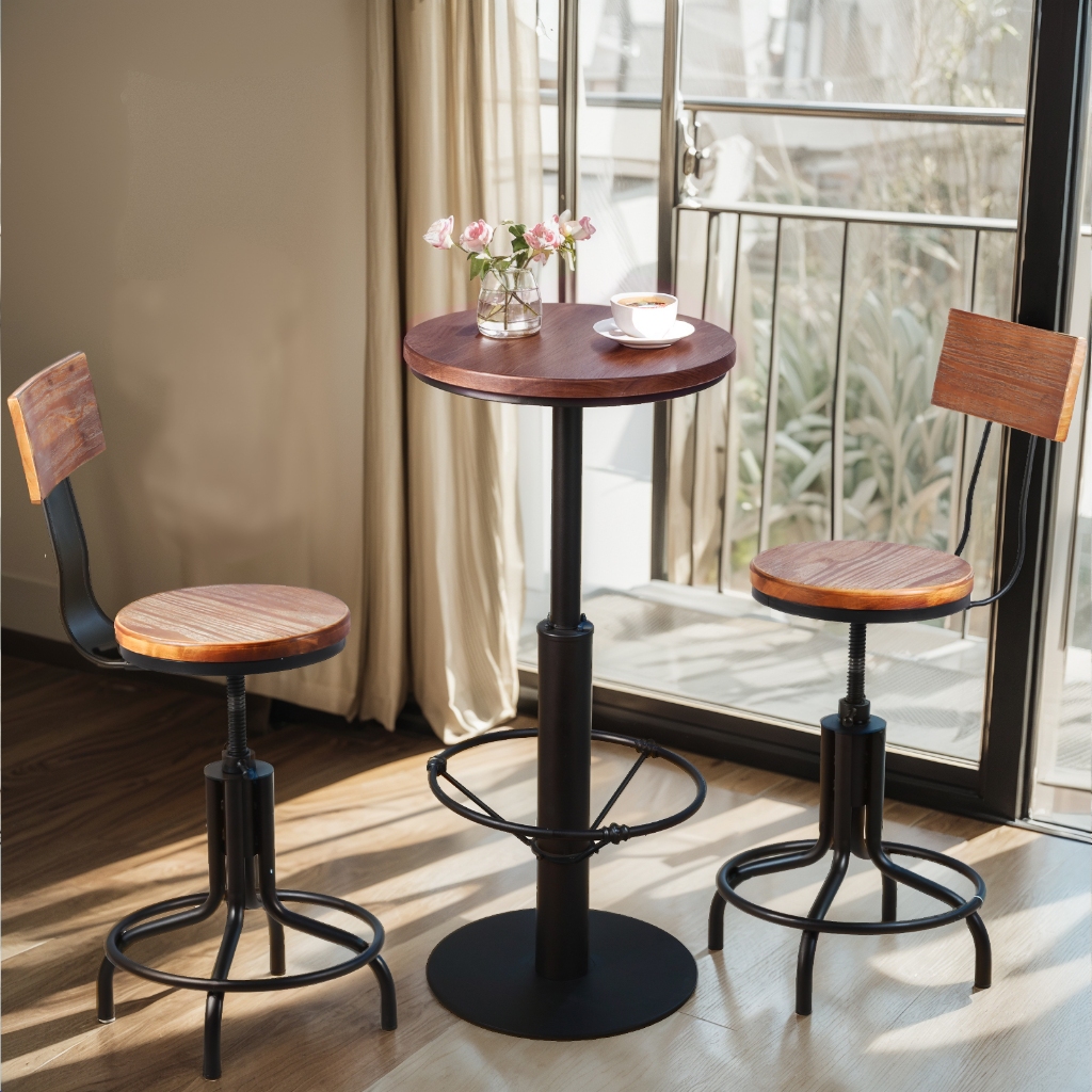 Topower 3-Piece Bar Table 41" & 2 Backrest Stools (20"-24.5") Set for ...