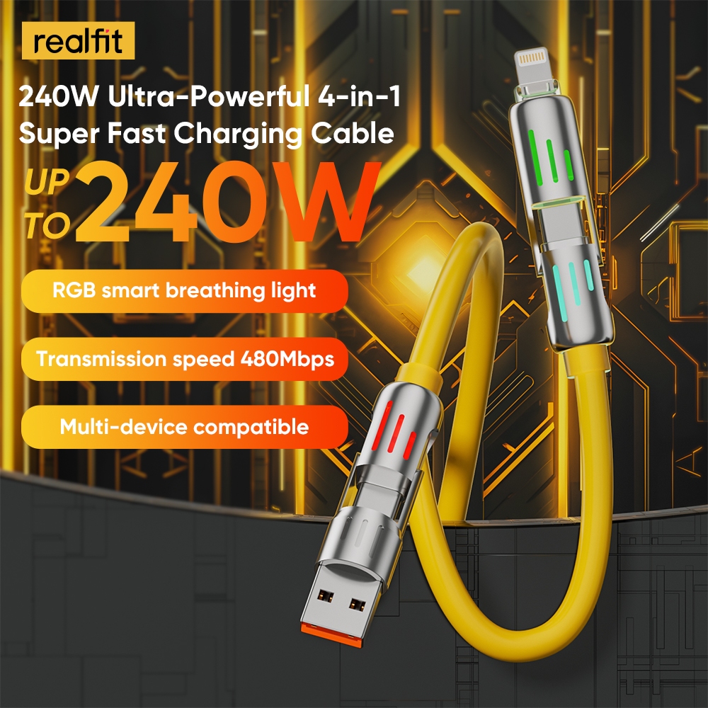 Realfit C2 Cable 240W Super Fast Charging for Android&IOS 4 IN 1 Type C ...