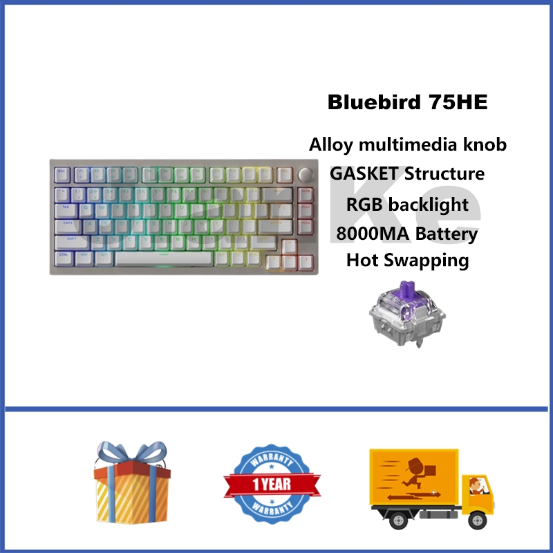 SKN Bluebird 75HE Wireless Mechanical Keyboard Aluminum 75% Hot swappable RGB GASKET Custom ...