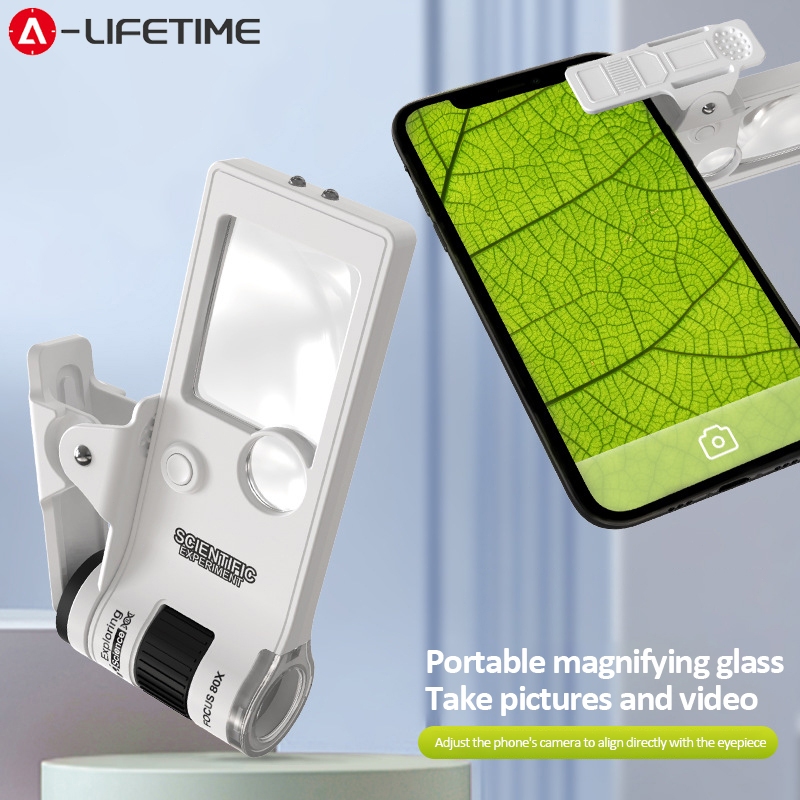 Portable Magnifying Glass 10-80x Zoom Handheld Microscope LED Lighted ...