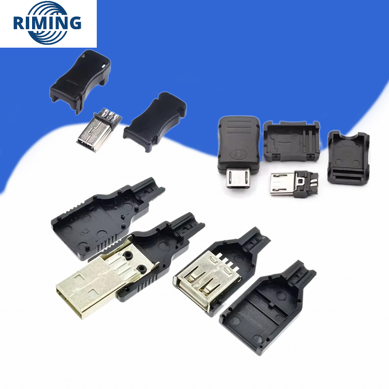 10set Type A Male USB 4 Pin Plug Socket Connector With Black Plastic ...