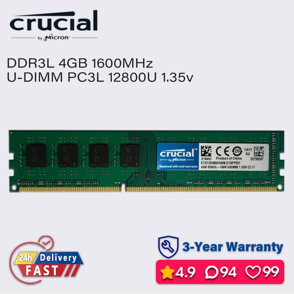 crucial ddr3l 8gb 4gb 1600mhz pc ram desktop udimm memory pc3l 12800u 1 ...