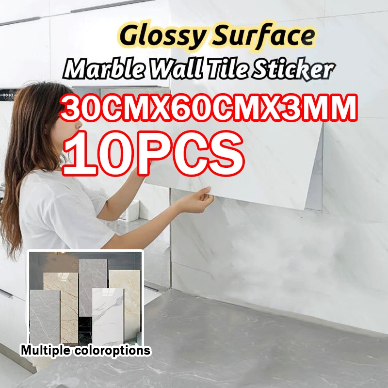 READY STOCK 10PCS 30×60cm Marble Wall Tile Paper Kitchen Wall Sticker ...
