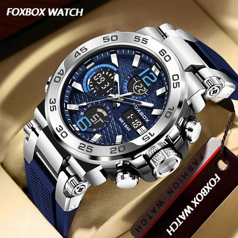FOXBOX Outdoors Sport Watch Men Waterproof LED Electronic Dual Display ...