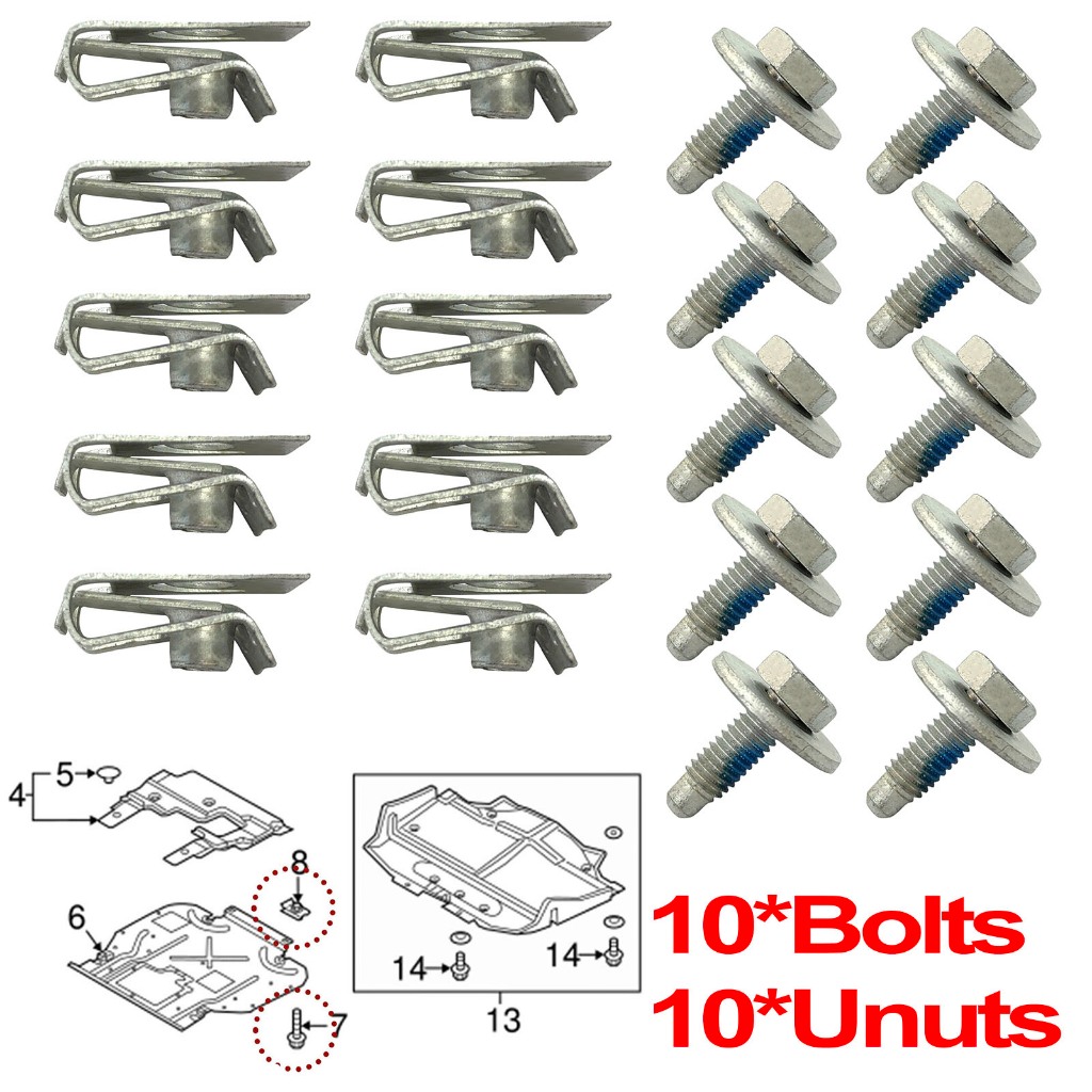 20Pcs Universal Undertray Fatener Clip M6 Bolt U-nut Spring Clip Engine ...