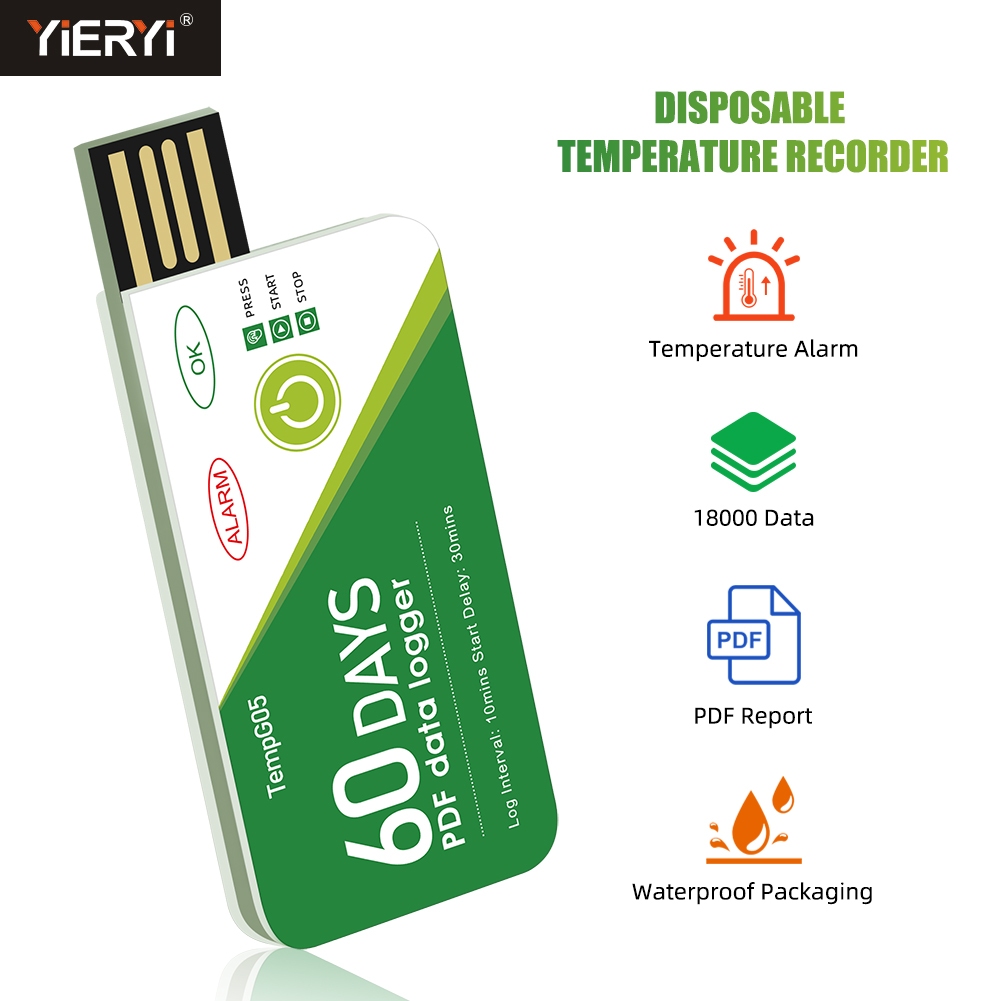 YIERYI 60 Day Disposable Temperature Recorder TempG05 For Cold Chain ...