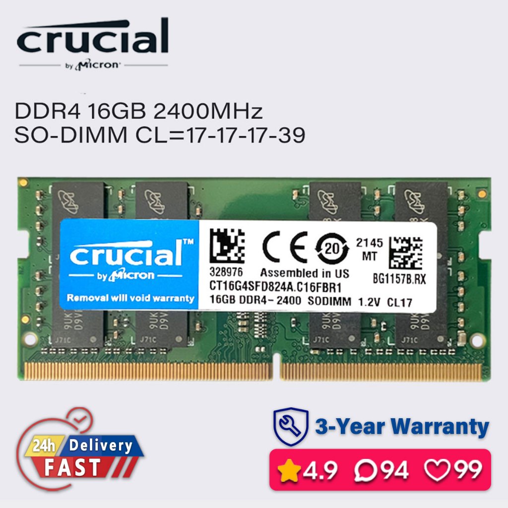 crucial 16gb 8gb 4gb 2400mhz ddr4 ram laptop sodimm memory pc4 1.2v ...
