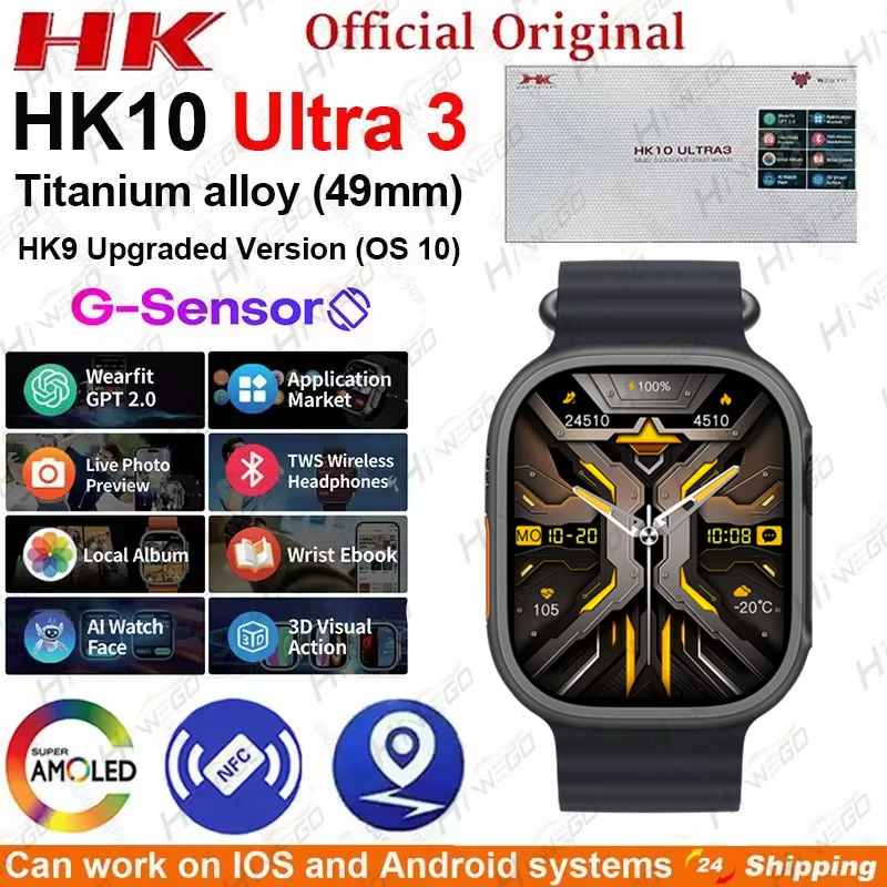 2024 HK10 Ultra 3 AMOLED Smartwatch Men HK9 Upgraded ChatGPT NFC Smart ...