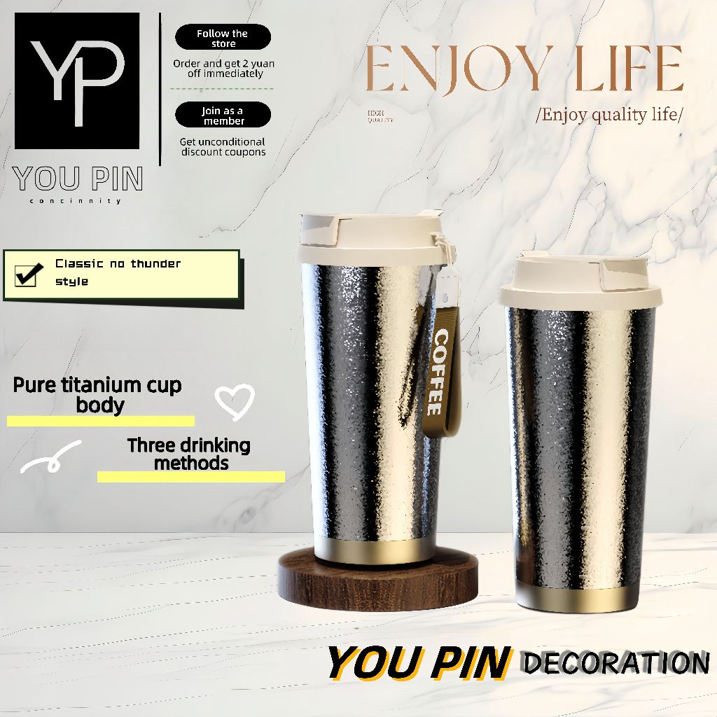 New pure titanium coffee cup 500ml insulated cup for freshness ...