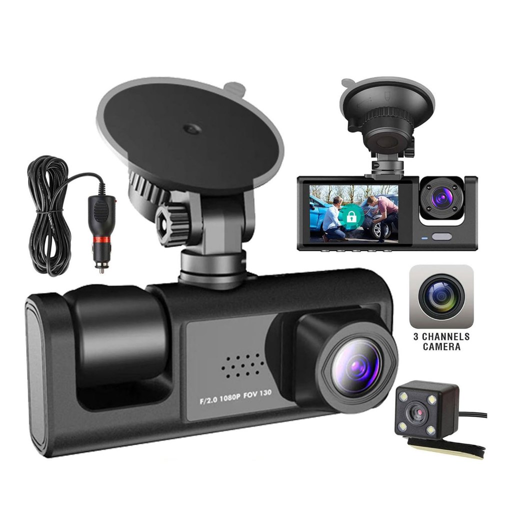 3 channels FHD 1080P Car Camera 3 Ways dash cam Asawin 2.0" Ips Screen ...