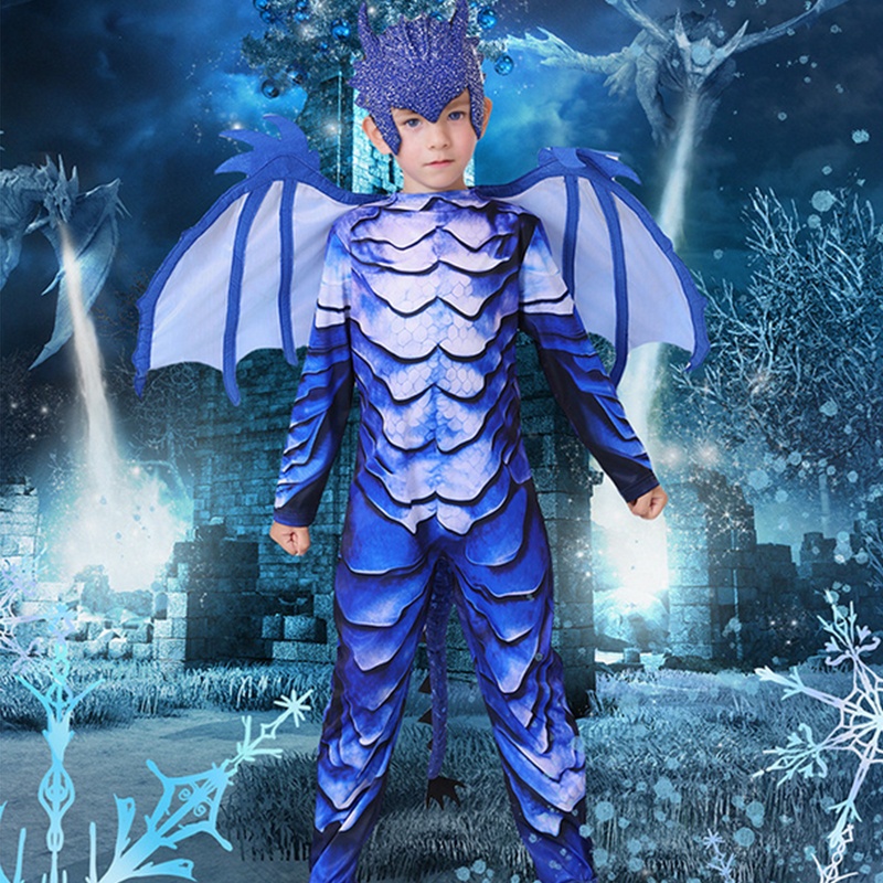 Boy The Frost Blue Dragon Knight Jumpsuit Kids Halloween Carnival Theme ...