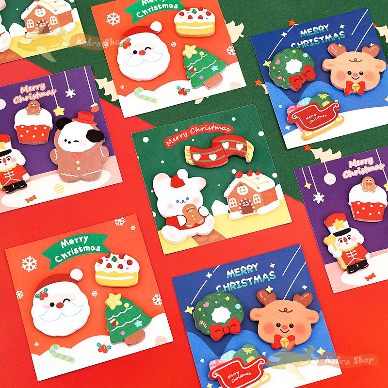 Merry Christmas Sticky Notes Cartoon Santa Claus Snowman Deer Notebook ...