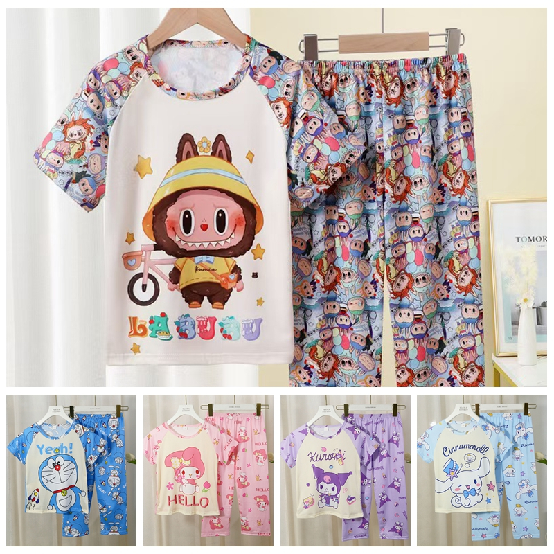 Boy's And Girls' Short Sleeve Round-Neck pyjamas Kids Labubu nightie ...