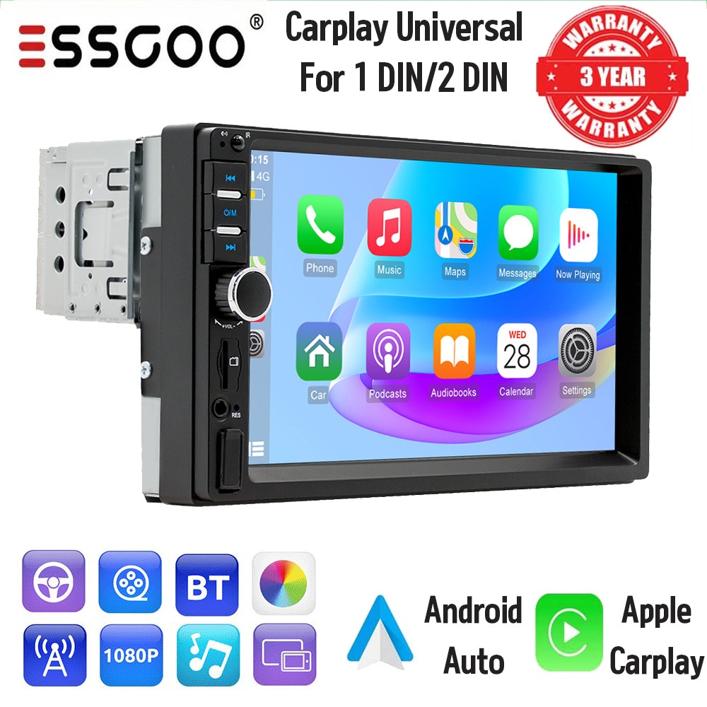 ESSGOO 2024 Double USB Car Stereo Radio 7" Inch MP5 Player Bluetooth Transmitter 1 Din/2 Din Car ...