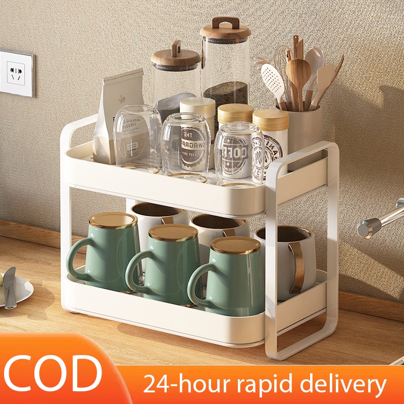 Cup Holder Storage Cup Rack 2 Layer Cup Rack Organizer Stainless Mug ...