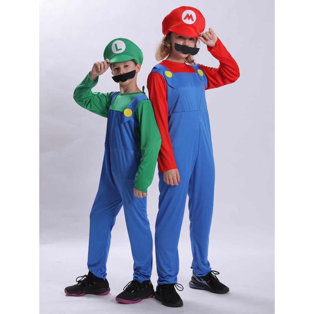 New Super Mario Bros Costume Cosplay Game Character Plumber Kids Adult ...