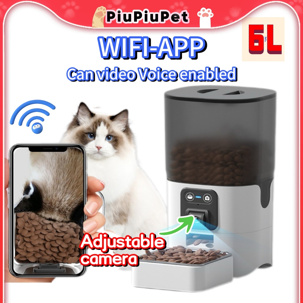 6L Smart Automatic Pet Feeder WiFi -APP With Control Camera For Cats Dogs With Stainless Bowl ...