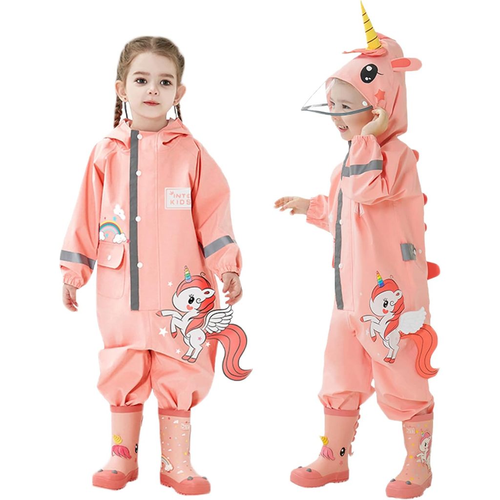 Toddler Rain Suit Baby Rain Suit with Hood Waterproof Coverall One Piece Rain Suit Kids(3-10 ...