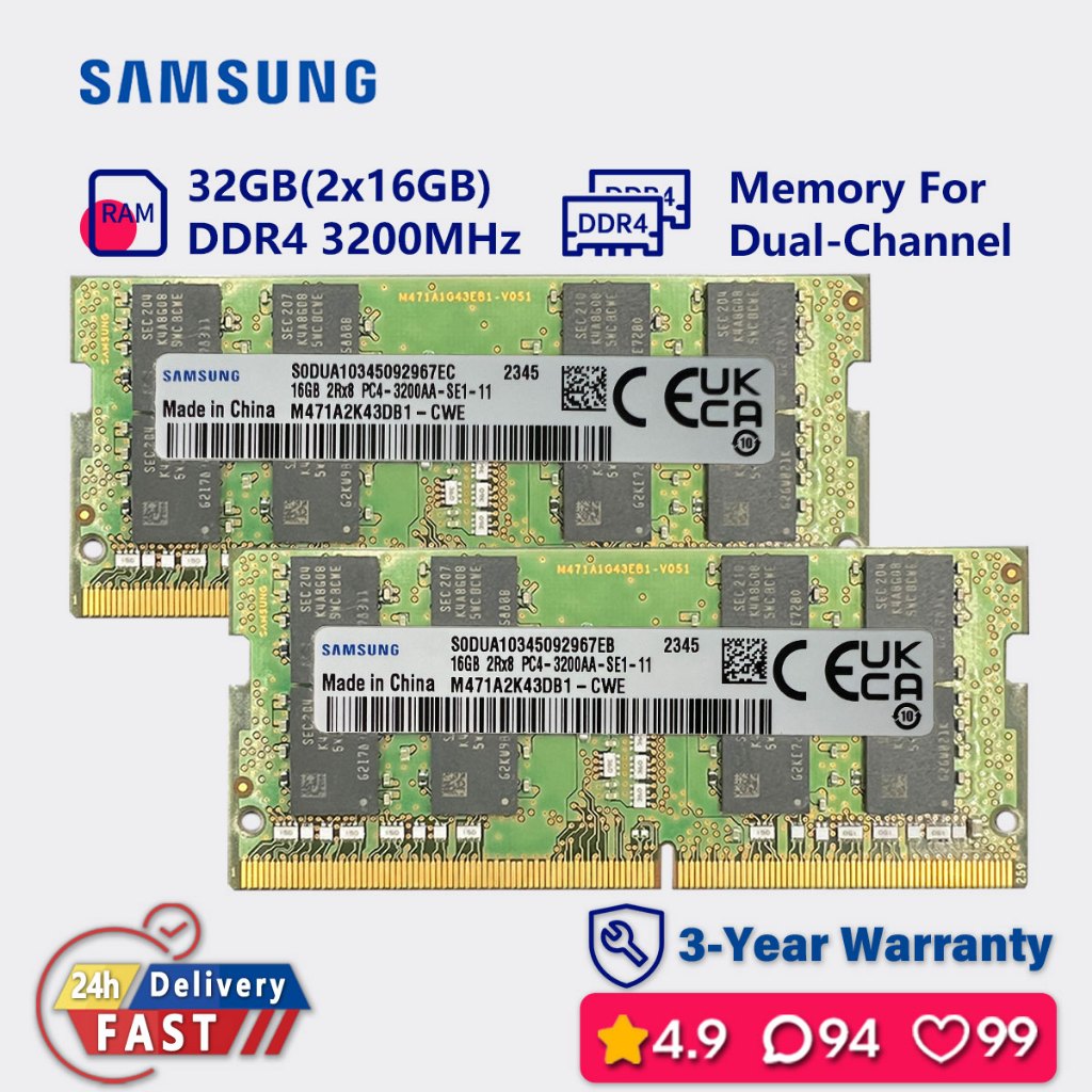 samsung 16gb 32gb 64gb 3200mhz ddr4 Dual channel memory ram laptop ...